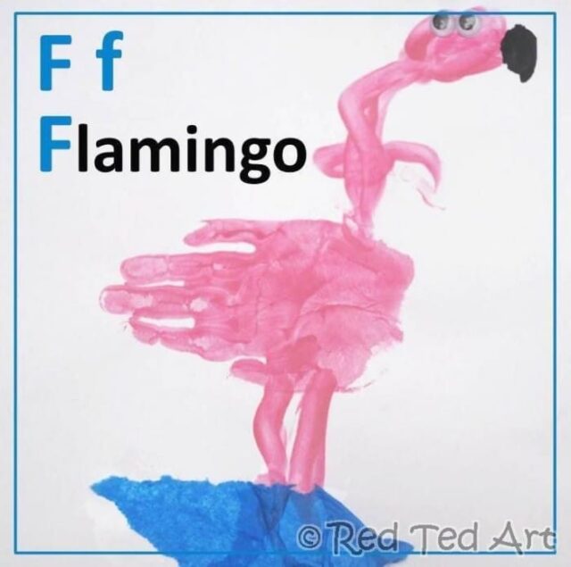 Handprint Alphabet - F is for Flamingo - Red Ted Art - Kids Crafts