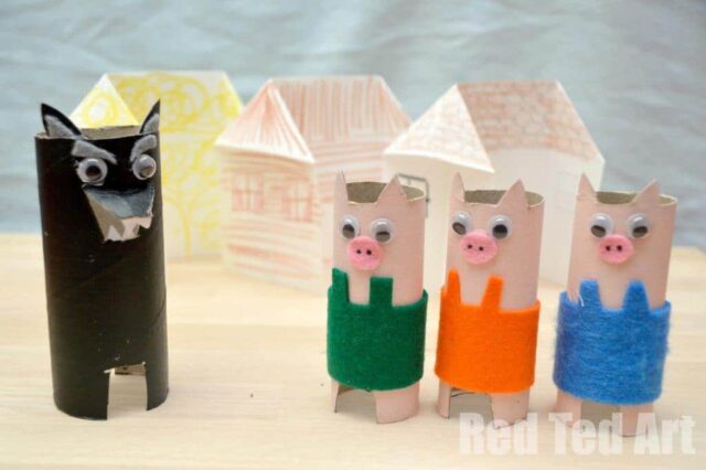 Fairy Tale Crafts: 3 Little Pigs - Red Ted Art - Kids Crafts