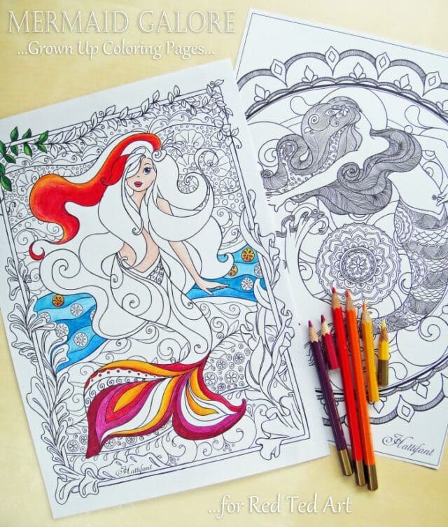 (Free) Mermaid Colouring Pages for Grown Ups - Red Ted Art - Kids Crafts
