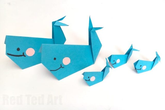 Easy Origami Whale - Paper Crafts for Kids - Red Ted Art