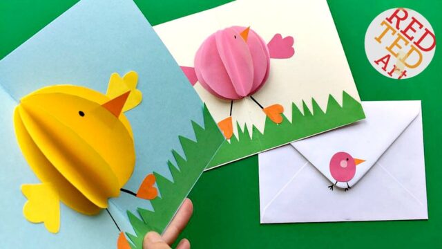 Printable Easter Chick Card with Woven Egg - Red Ted Art