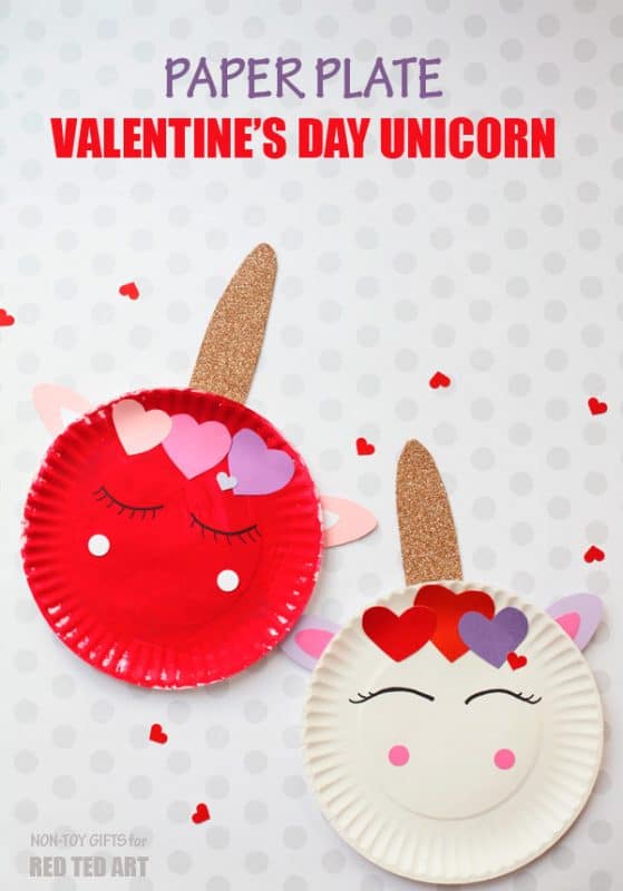 Paper Plate Valentine's Unicorns - Red Ted Art - Kids Crafts