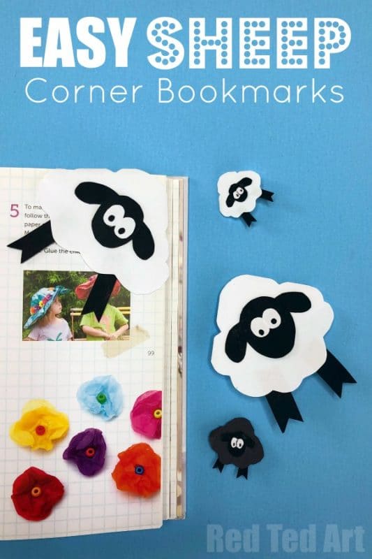Sheep Corner Bookmark Design - Red Ted Art - Easy Spring Crafts