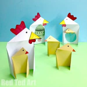 Triangle Paper Craft Chicken & Chick - Red Ted Art - Kids Crafts