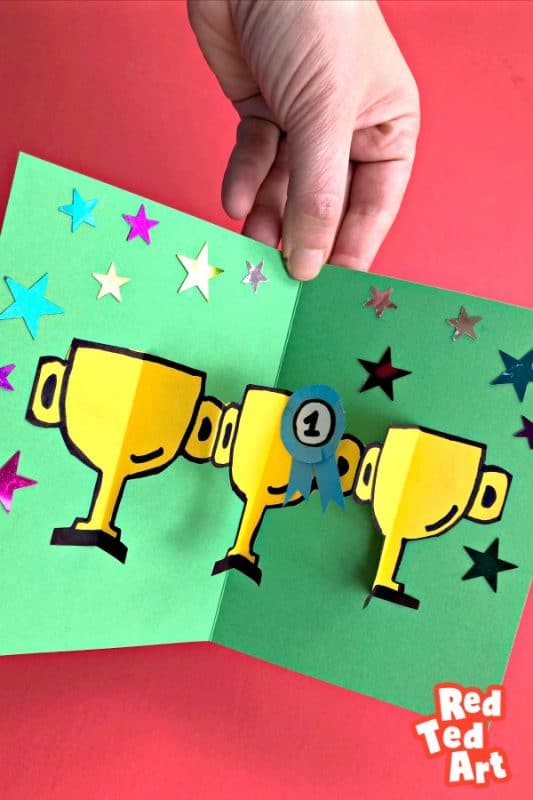 Pop Up Trophy Card for Dad - Red Ted Art - Kids Crafts