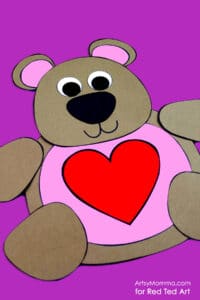Cute Valentine's Teddy Bear Craft Printable - Red Ted Art - Kids Crafts