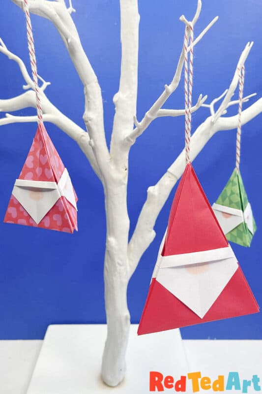 Christmas Origami Santa Ornament - Red Ted Art - Kids Crafts