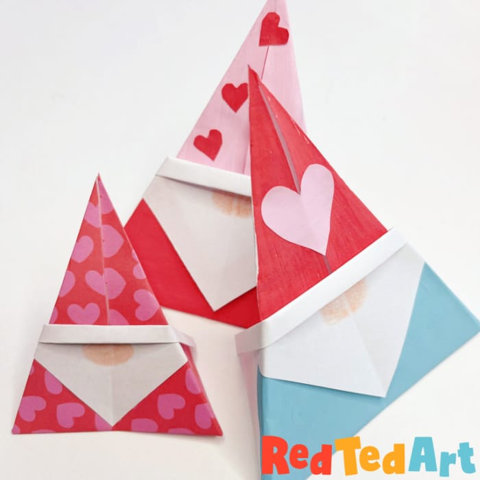 Easy Valentine's Origami Gnome for Kids - Red Ted Art - Kids Crafts