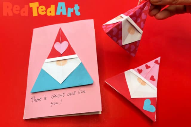 Easy Valentine's Origami Gnome for Kids - Red Ted Art - Kids Crafts