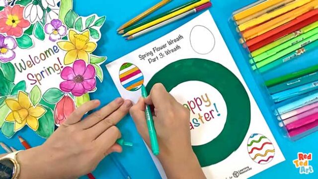 Spring & Easter Wreath to colour & craft - Red Ted Art - Kids Crafts