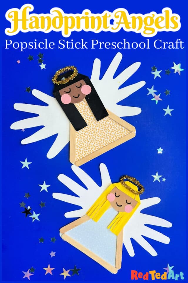 Christmas Handprint Crafts - Popsicle Stick Angel Craft for Preschool