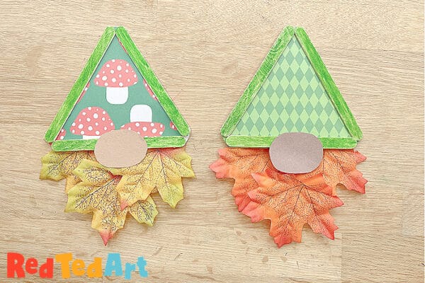 Popsicle Stick Gnome with Leaf Beards for Fall - Red Ted Art