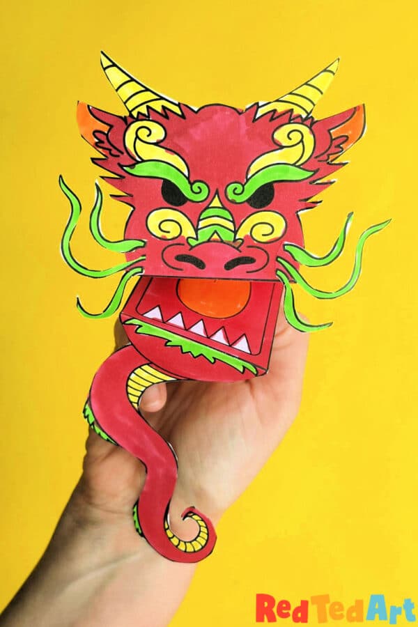 Chinese New Year: Paper Dragon Printable Puppet - Red Ted Art - Kids Crafts