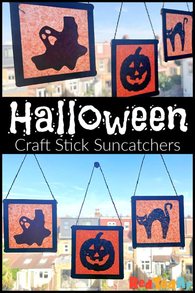 Halloween Suncatcher Craft with Popsicle Sticks (Free Template)