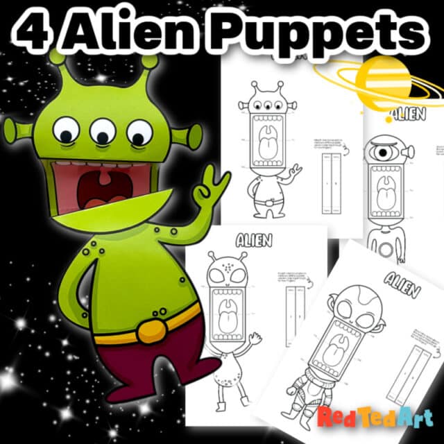 Paper Alien Puppet Printables Coloring Pages for Kids - Red Ted Art ...
