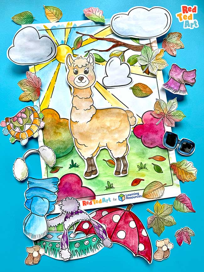 Autumn Llama Colouring Page and Dress Up Doll - Red Ted Art - Kids Crafts