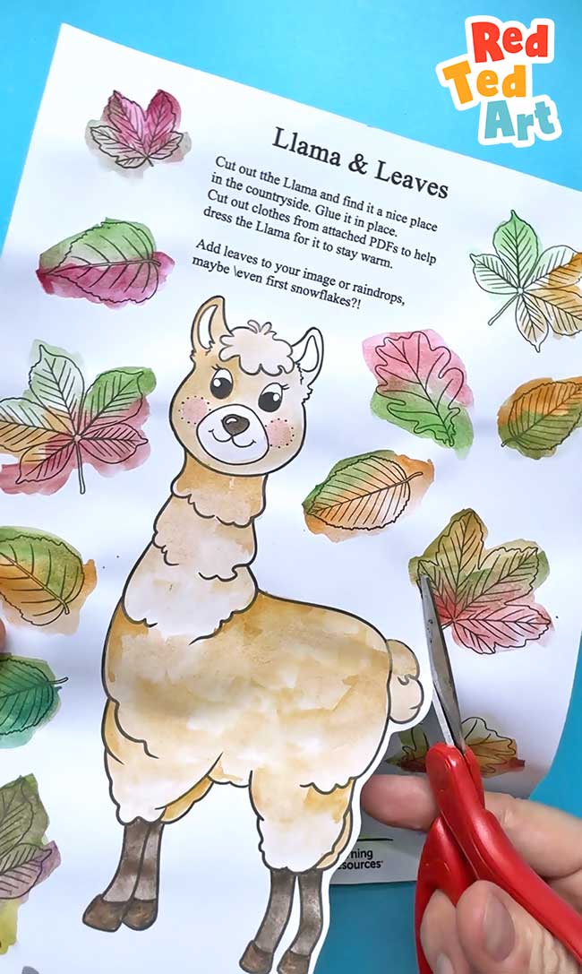 Autumn Llama Colouring Page and Dress Up Doll - Red Ted Art - Kids Crafts