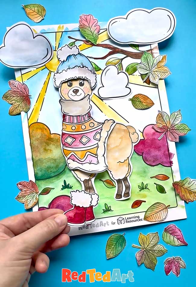 Autumn Llama Colouring Page and Dress Up Doll - Red Ted Art - Kids Crafts