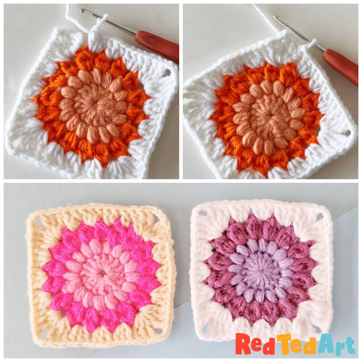 Free Flower Granny Square Pattern - Red Ted Art - Kids Crafts