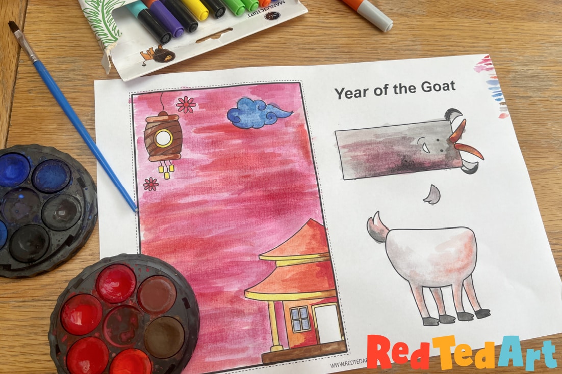 Chinese New Year - 3d Goat Coloring Page - Red Ted Art - Kids Crafts