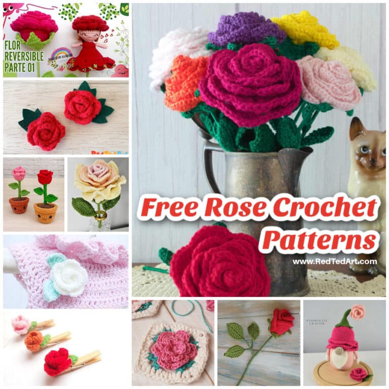Free Rose Crochet Patterns - How to Crochet A Rose - Red Ted Art - Kids ...